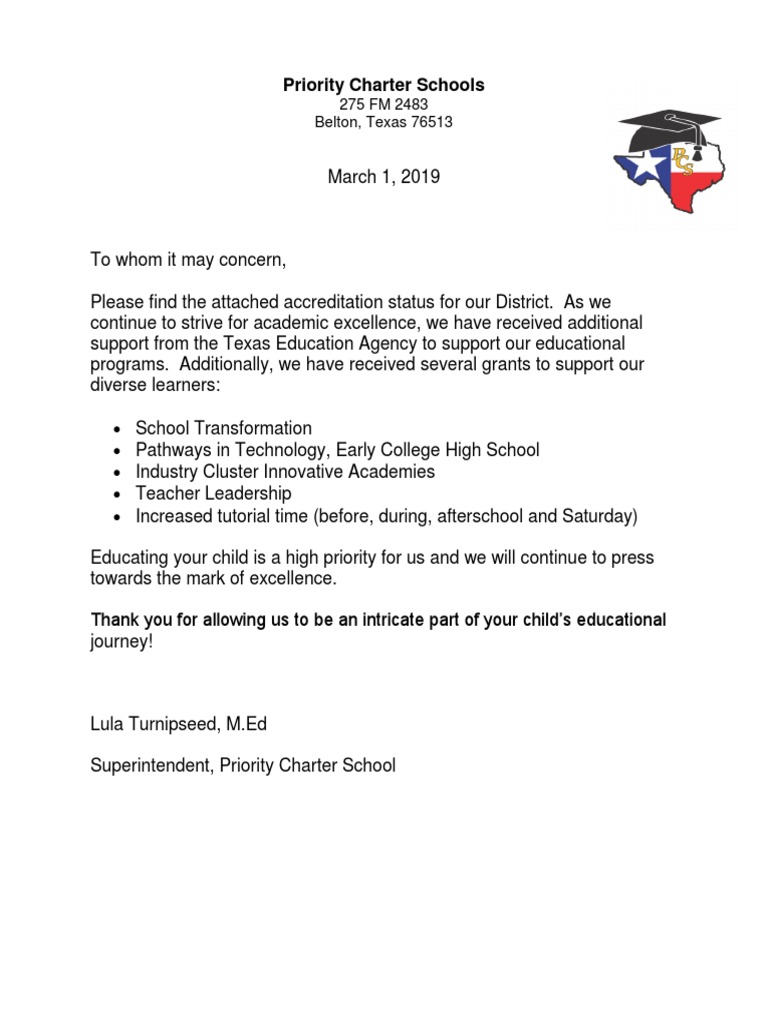 Accreditation Letter For Parents | PDF