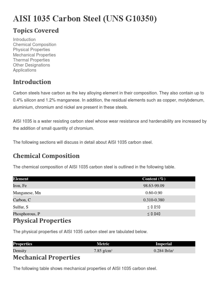 AISI 1035 Carbon Steel | PDF | Steel | Strength Of Materials
