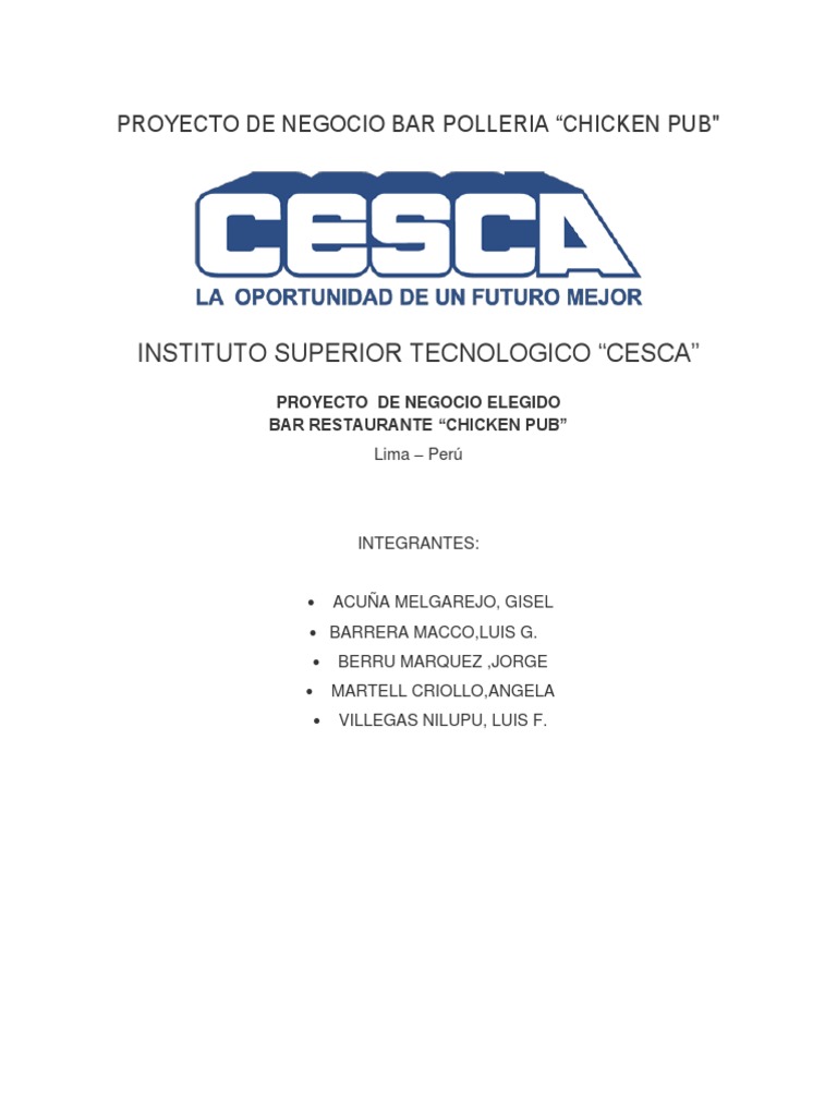 Proyecto de Negocio Bar Polleria | PDF | Calidad (comercial) | Análisis ...