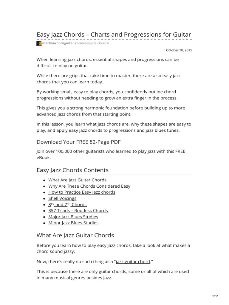 Easy Jazz Chords for Guitar: Shell Voicings, 3rd and 7th Chords, Triads ...