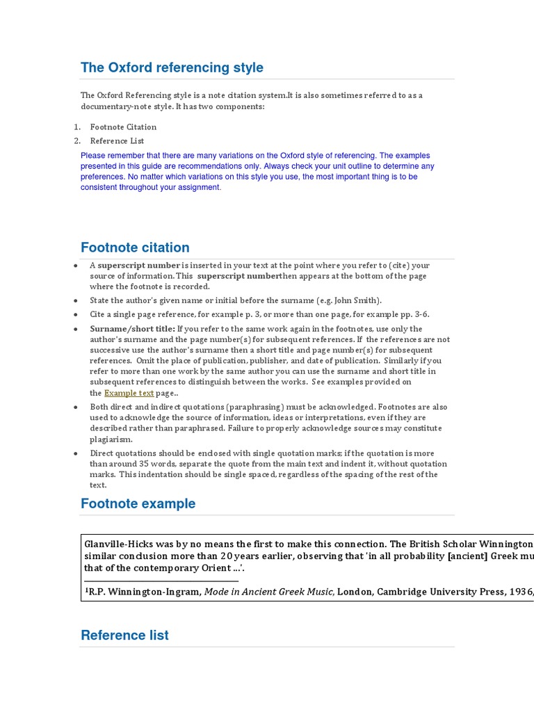 The Oxford Referencing Style | PDF | Citation | Publishing