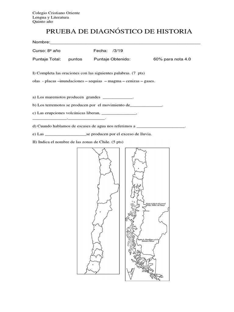 Prueba de Diagnóstico de Historia | Descargar gratis PDF | Chile | Américas