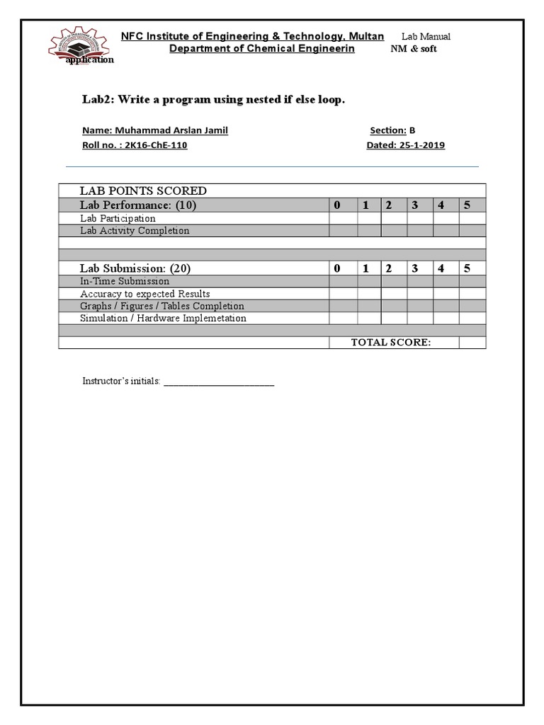 Lab2 Write A Program Using Nested If Else Loop Lab Points Scored Lab