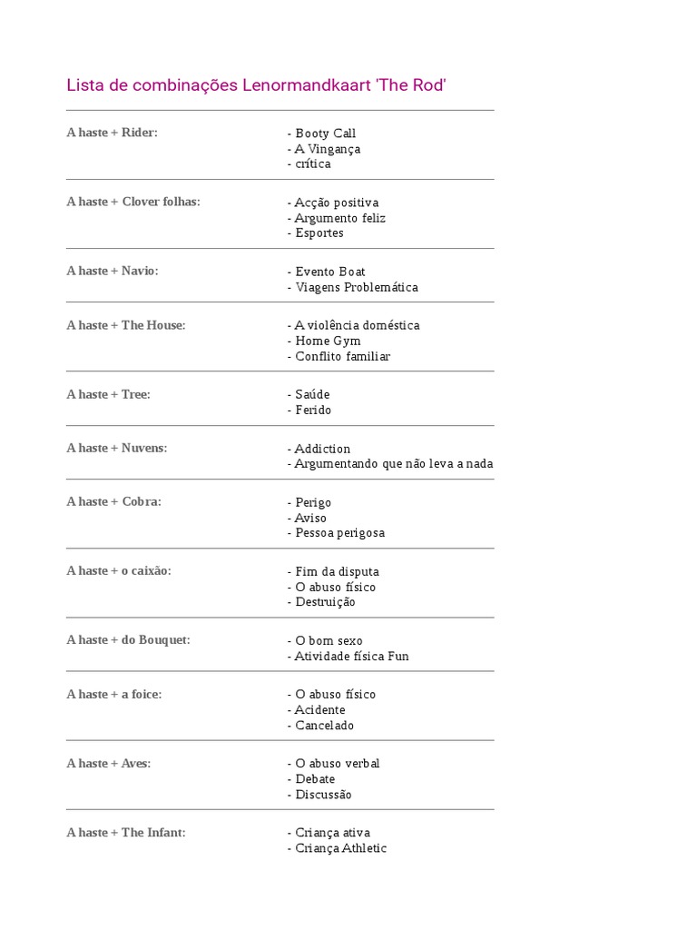 The Rod Lenormand card combinations list | PDF