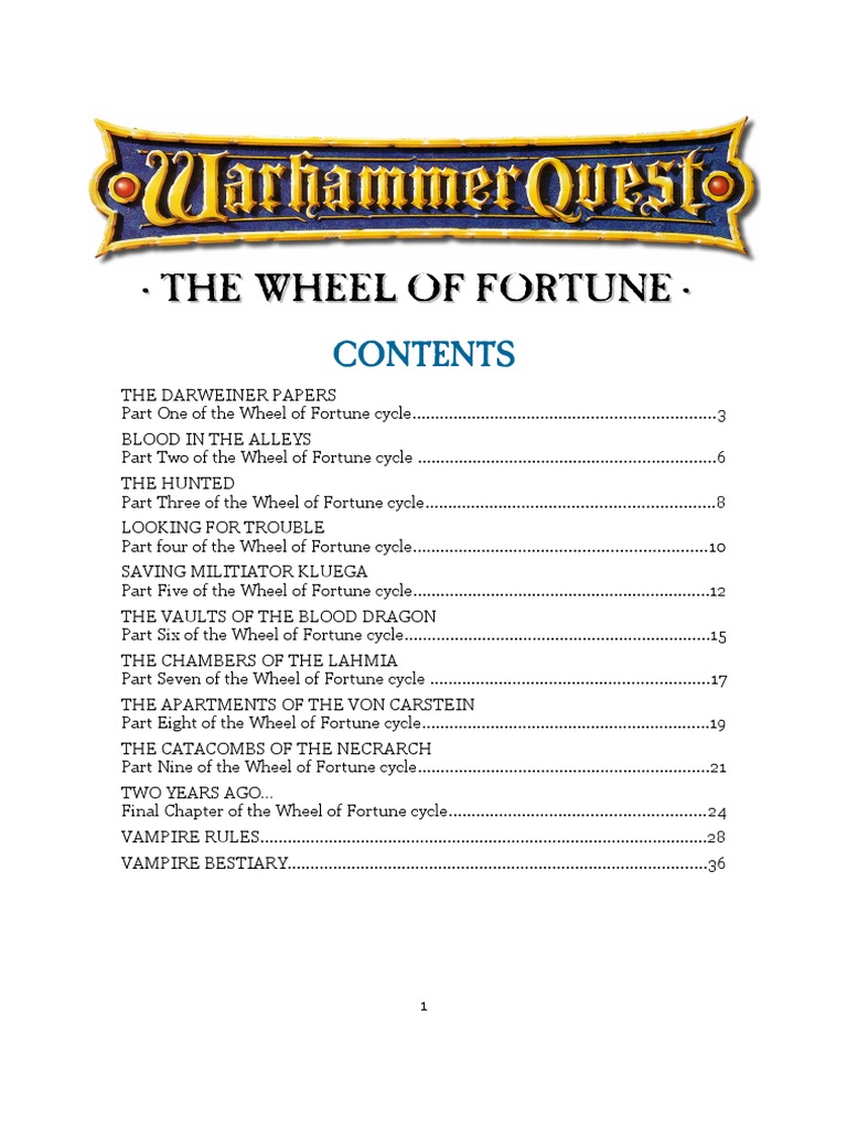 Wheel of Fortune Adventure Cycle | PDF