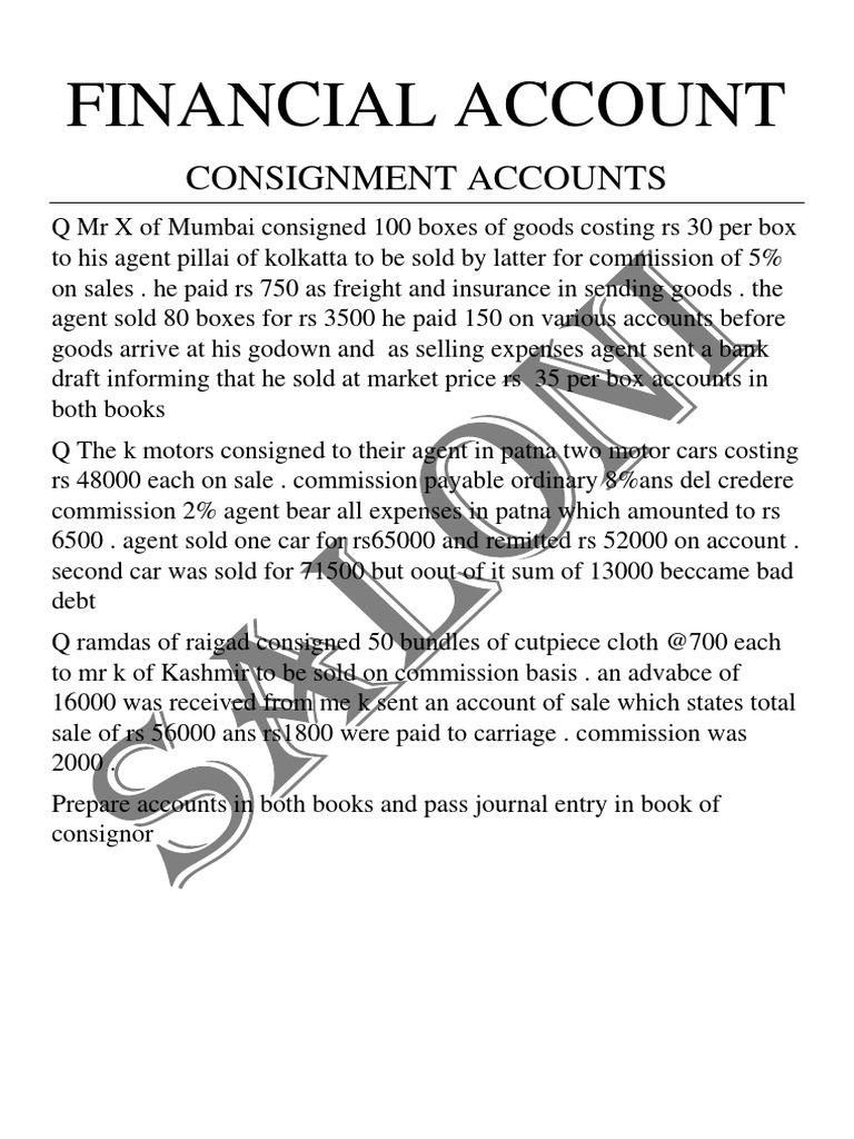 Financial Account: Consignment Accounts | PDF