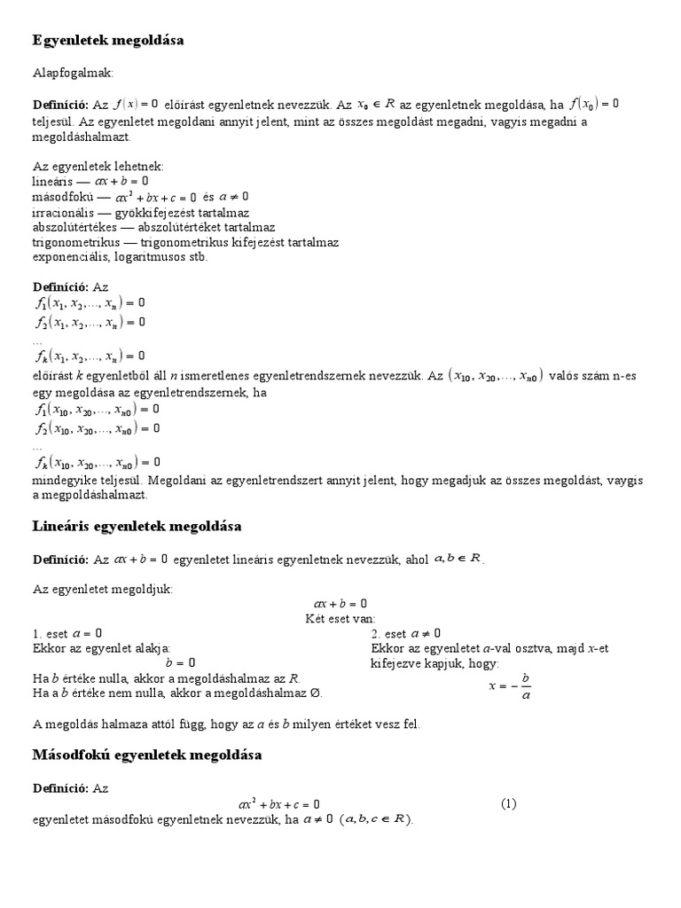 2 Egyenletek Megoldása | PDF
