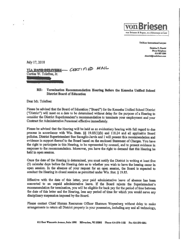 Statement of Charges Against Curtiss W. Tolefree, Jr. | PDF