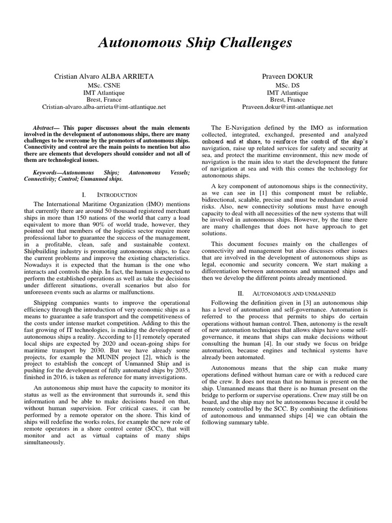 Autonomous Ships Challenges | PDF | Autonomy | Ships