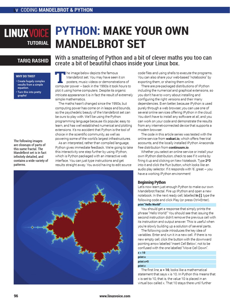 Python - Make Your Own Mandelbrot Set PDF | PDF | Complex Number | Fractal