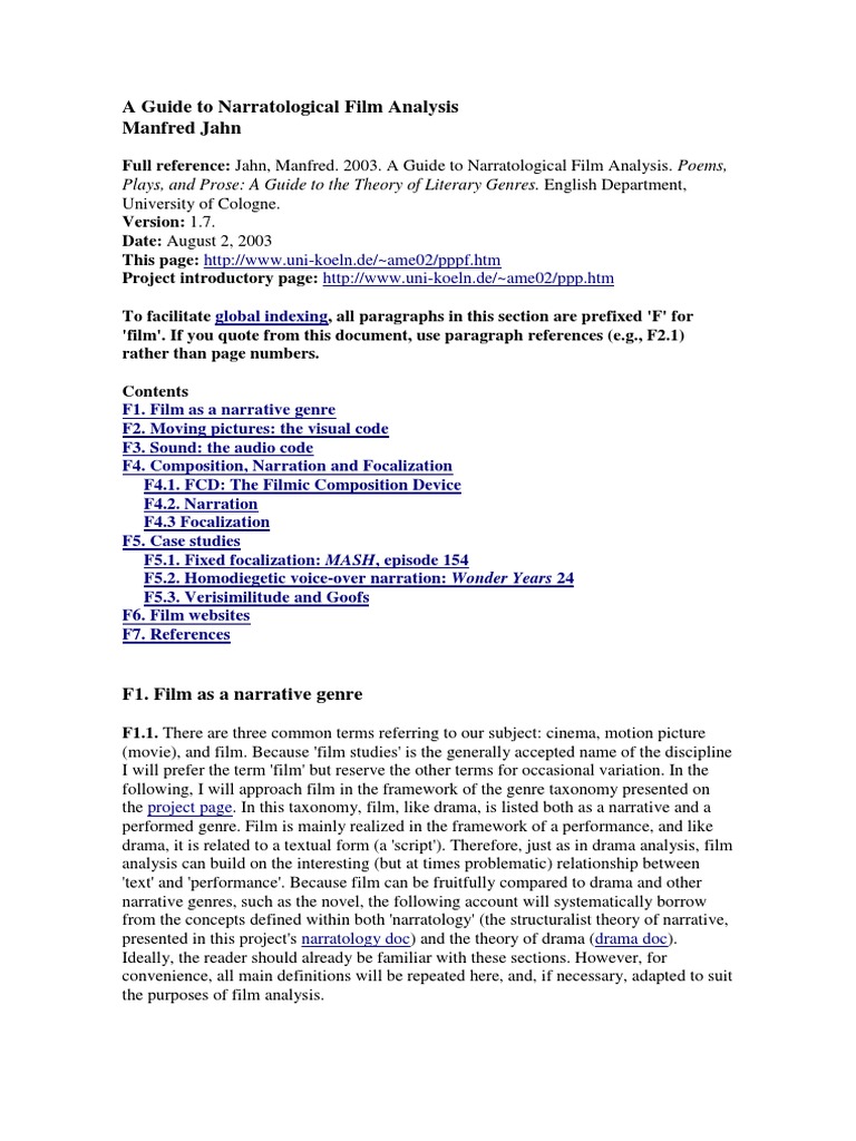 Narratologia Manfred Jahn | PDF | Narrative | Screenplay