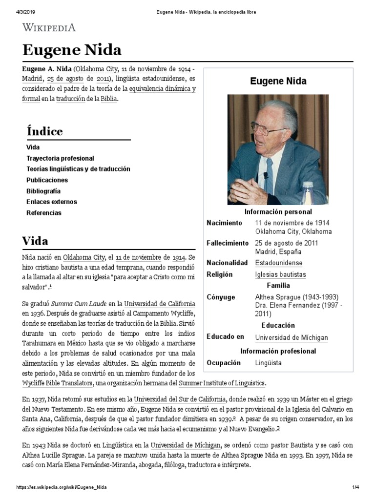 Eugene Nida - Wikipedia, La Enciclopedia Libre | PDF | Interpretación ...