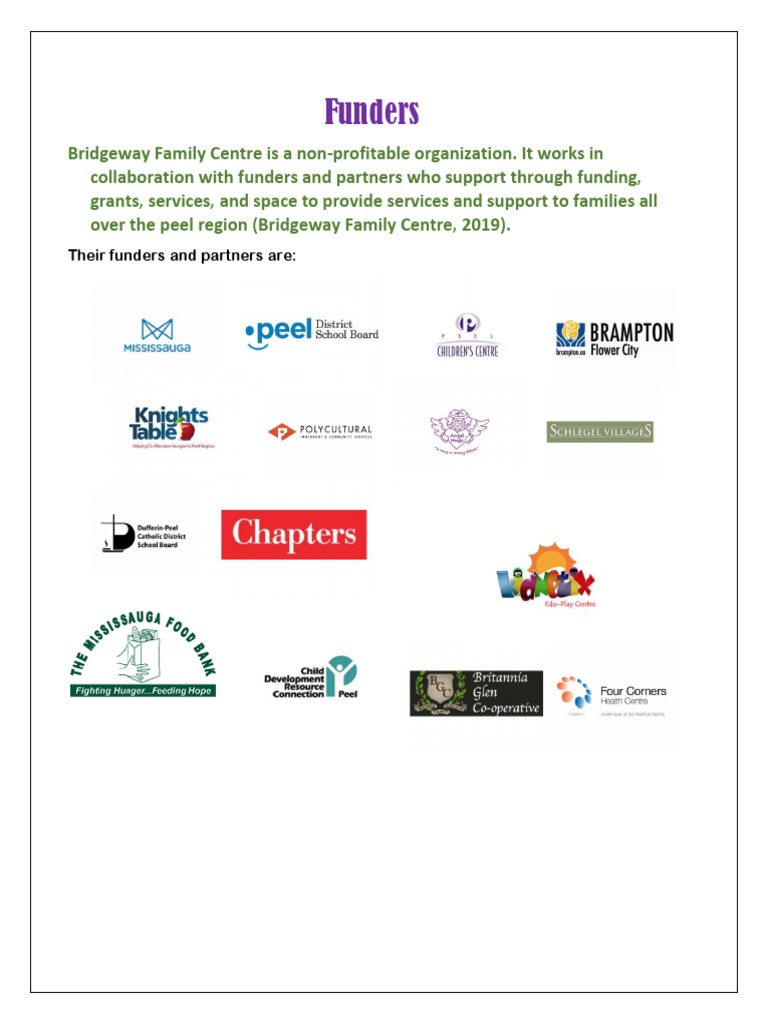 Bridgeway Family Centre Funders List | PDF