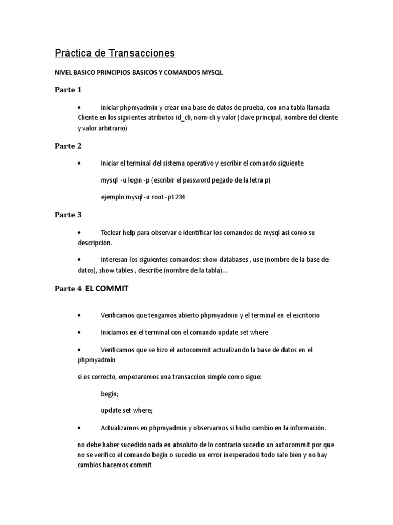 Practica de Transacciones | PDF | Tabla (base de datos) | Mi sql