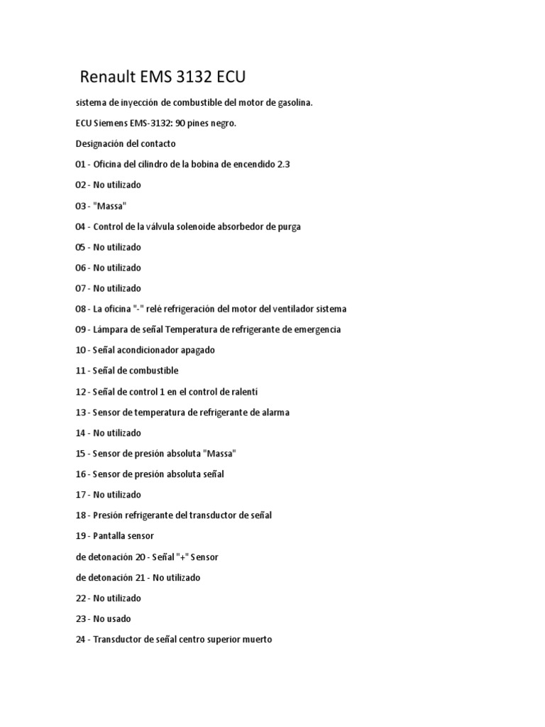 Pinout ECU Siemens EMS 3132 | PDF | Acelerador | Ingeniería mecánica