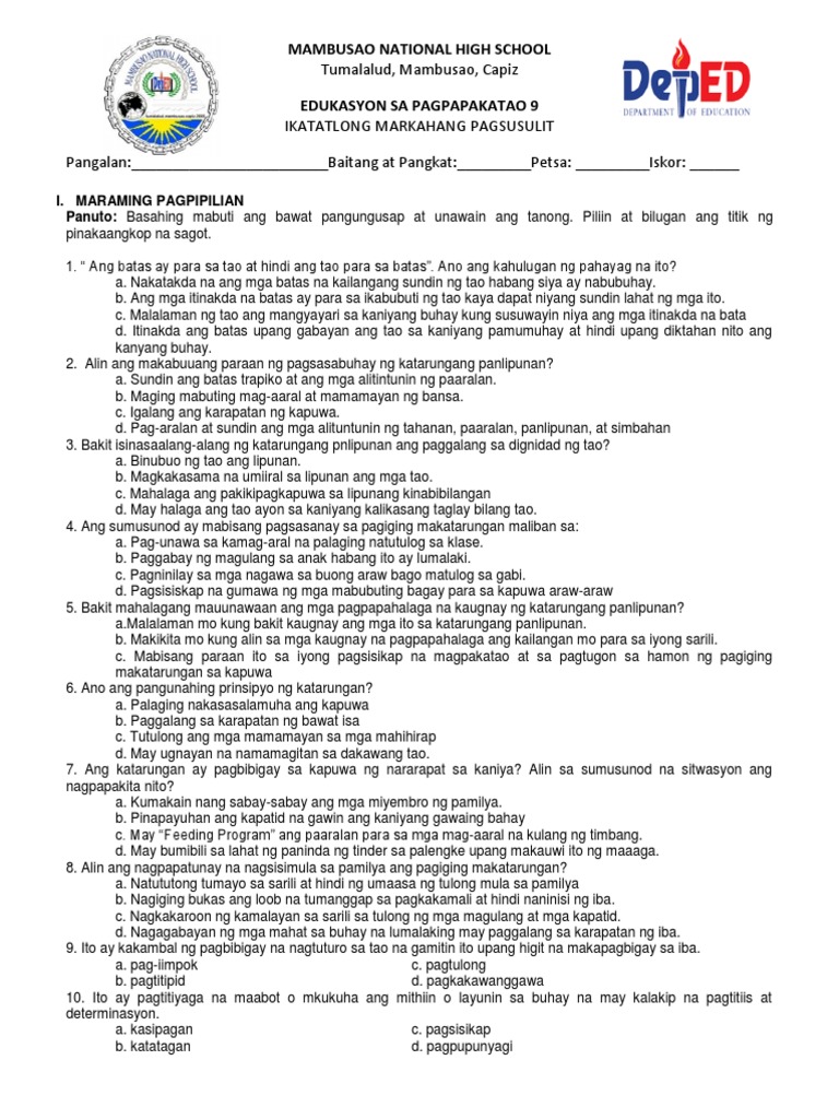 EsP 9 Third Grading-2019 | PDF