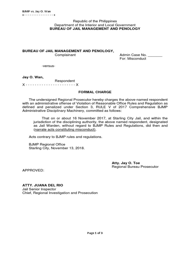 Sample Formal Charge - Admin Case | PDF | Prosecutor | Social Institutions