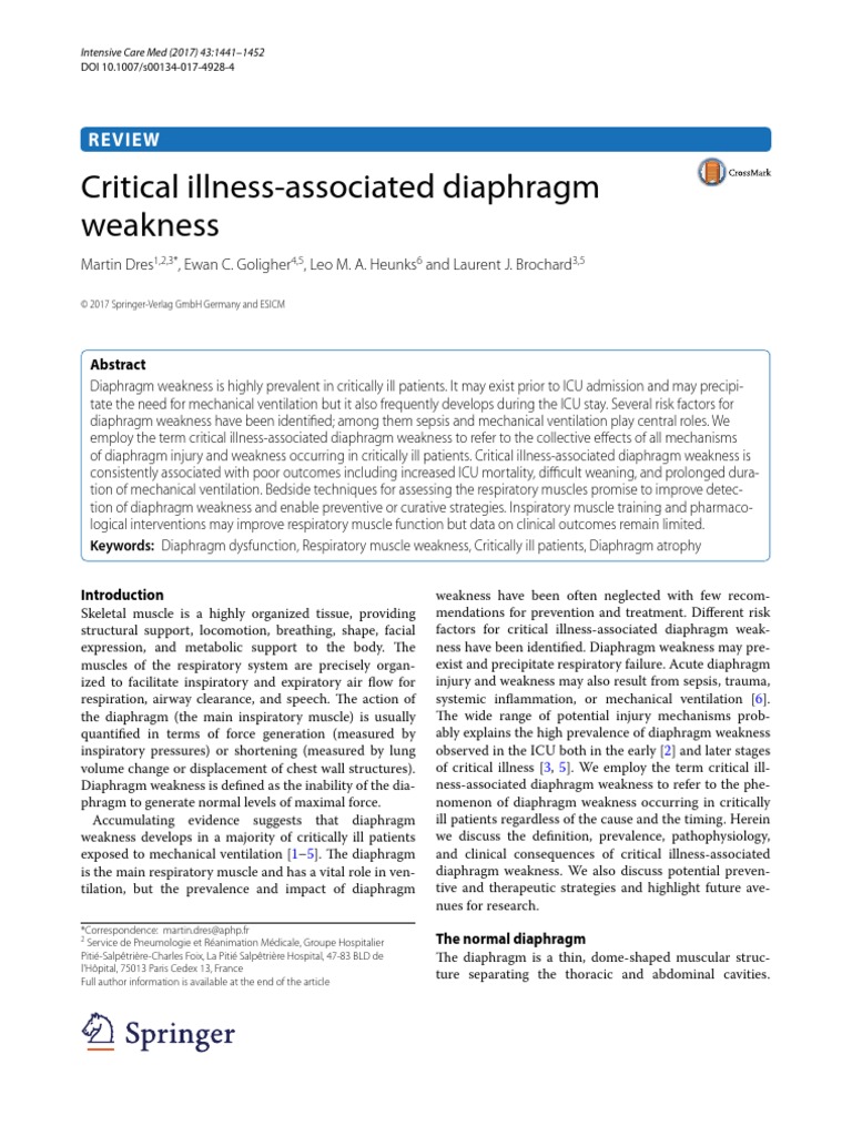 Critical Illness-Associated Diaphragm Weakness: Review | PDF | Sepsis ...