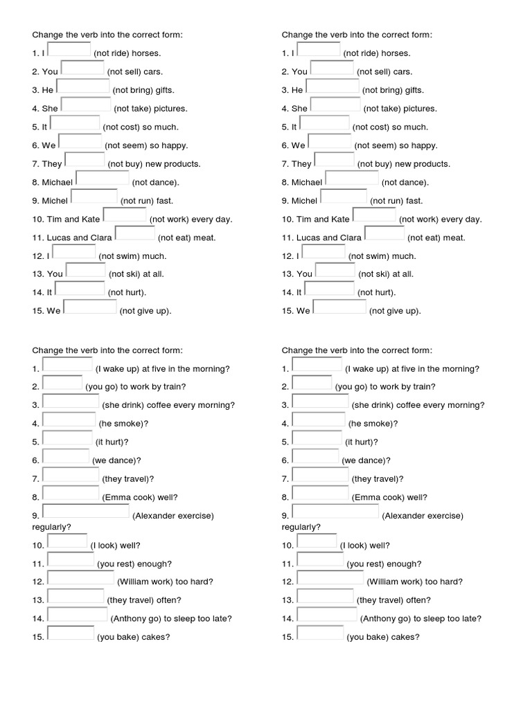 Change The Verb Into The Correct Form | PDF