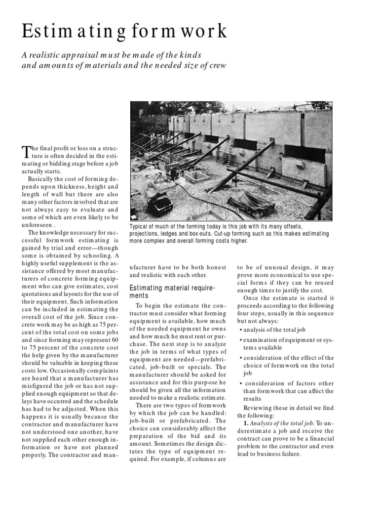 Concrete Construction Article PDF - Estimating Formwork PDF | PDF ...