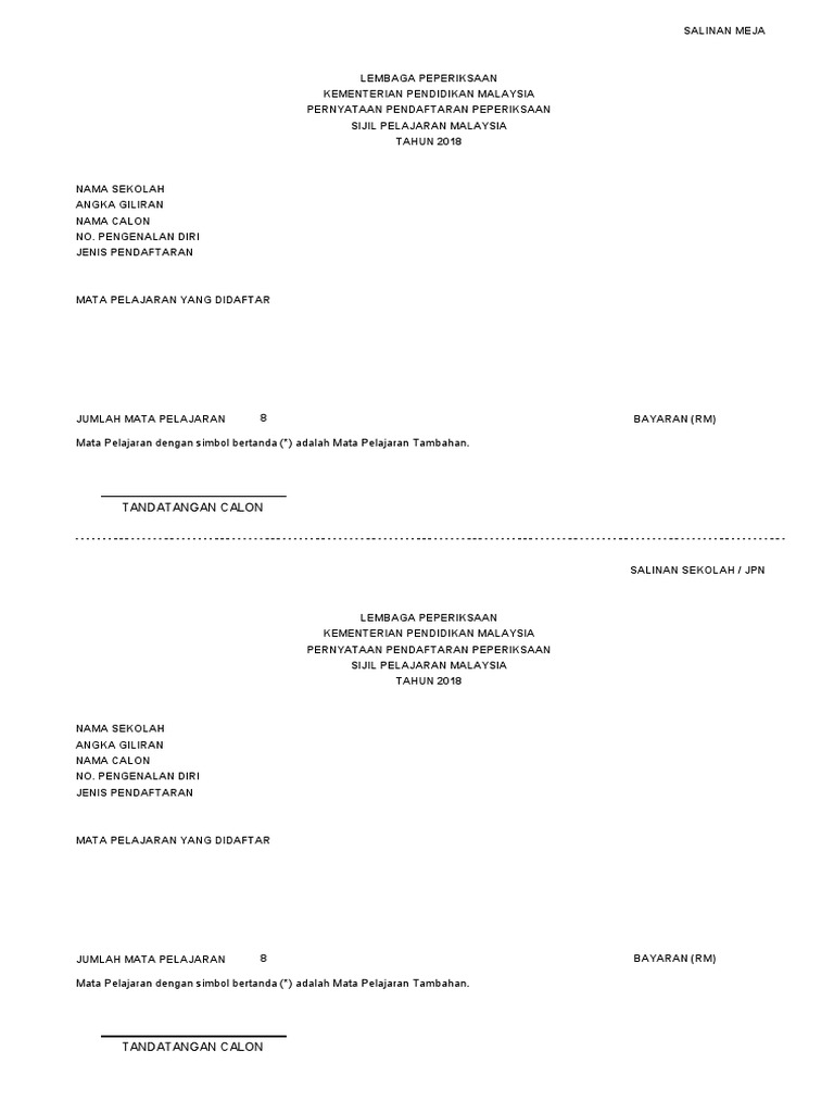 Contoh Label Meja (SPM) | PDF