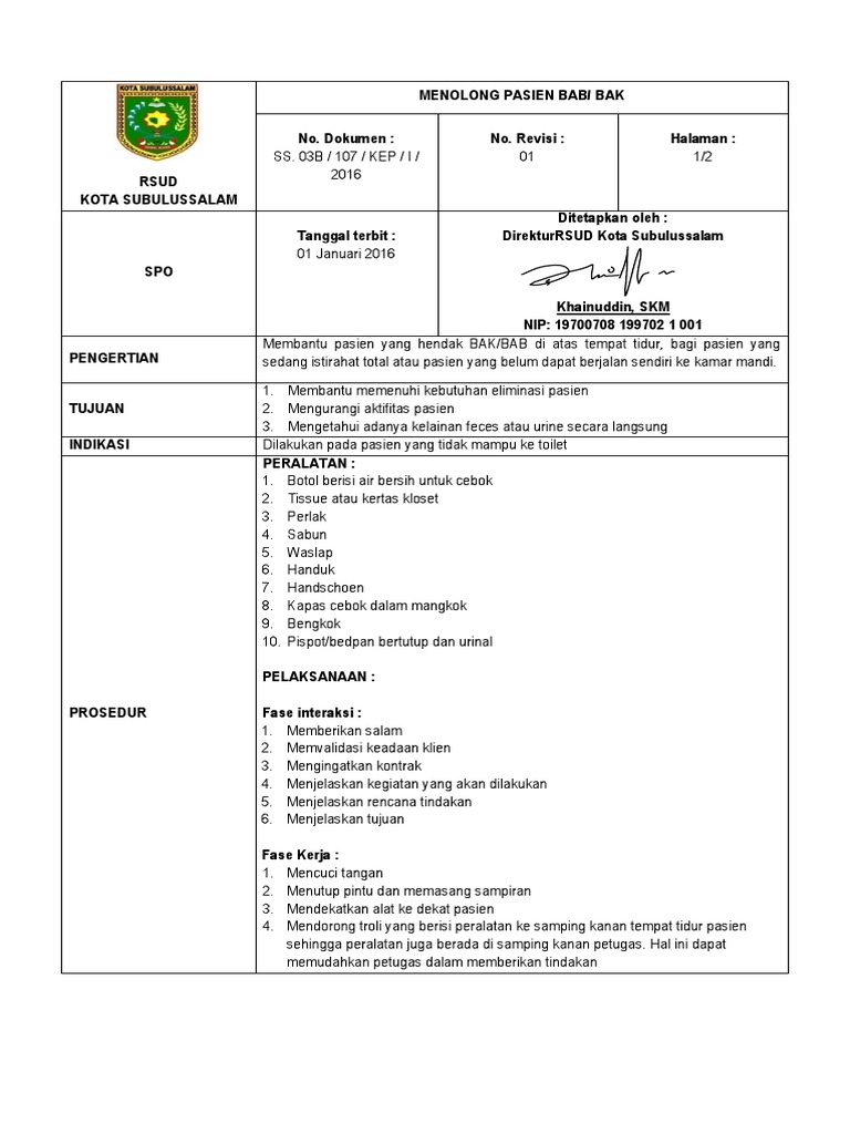 SOP Menolong BAK | PDF