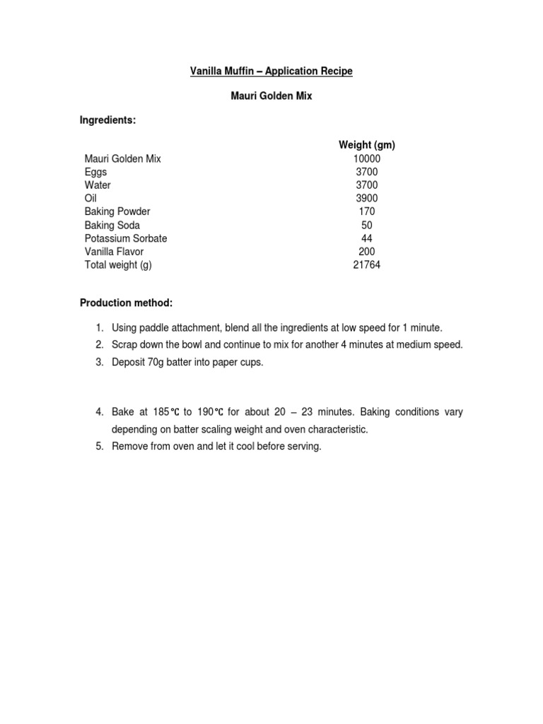 Vanilla Muffin - Application Recipe Mauri Golden Mix Ingredients ...