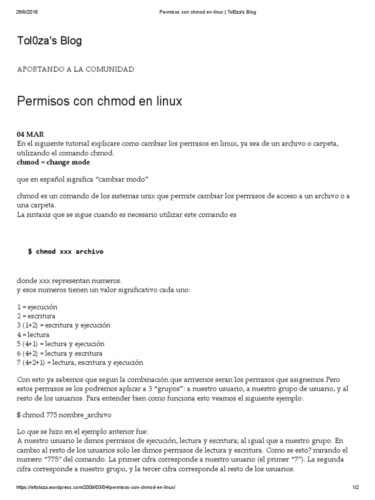 Permisos Con Chmod - Linux | PDF | Unix | Archivo de computadora