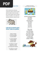 Letra de la canción "Cinco ratoncitos" | PDF | Ocio