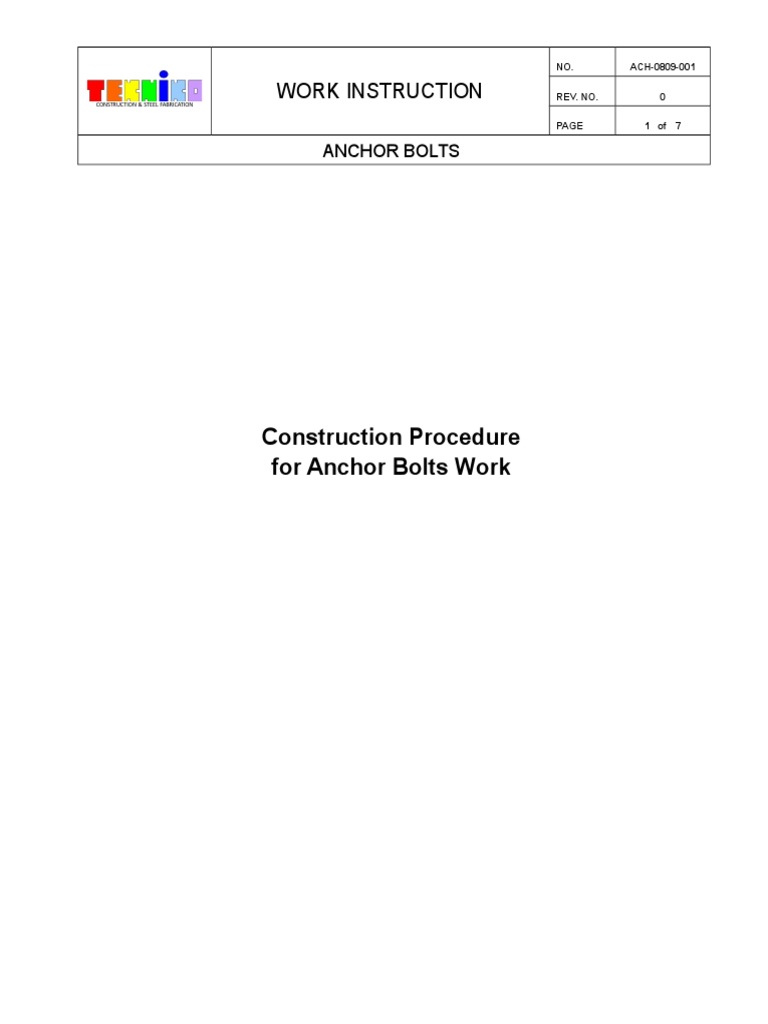 Anchor Bolt Procedure | PDF | Structural Steel | Screw