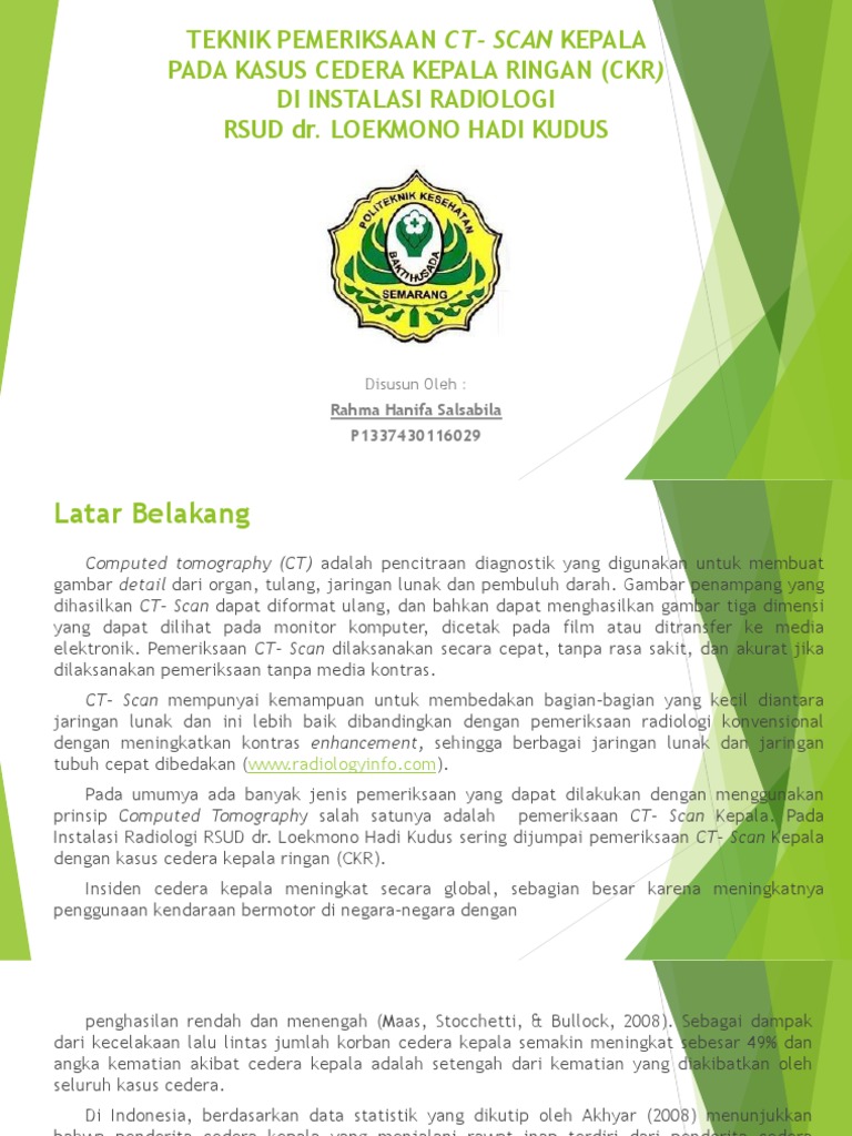 Teknik Pemeriksaan CT - Scan Kepala | PDF