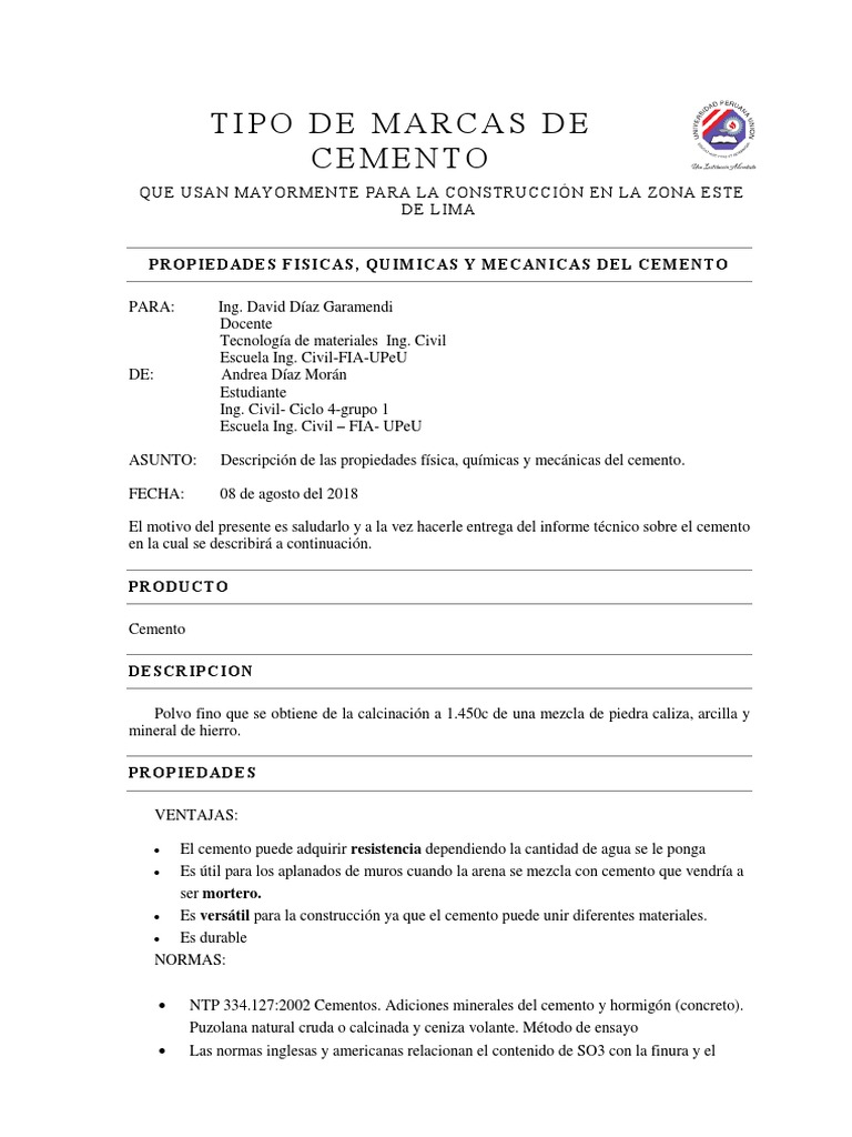 Tipo de Marcas de Cemento | PDF | Cemento | Hormigón