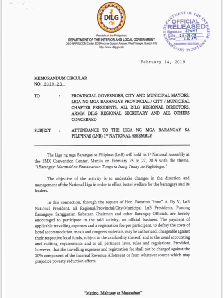DILG Memo Circular 2019-13 | PDF