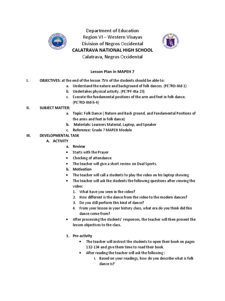 Lesson Plan in MAPEH 7 | PDF | Lesson Plan | Applied Psychology