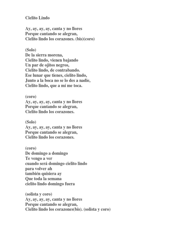 Letra de Cielito Lindo en Español | PDF | Arte | Poesía
