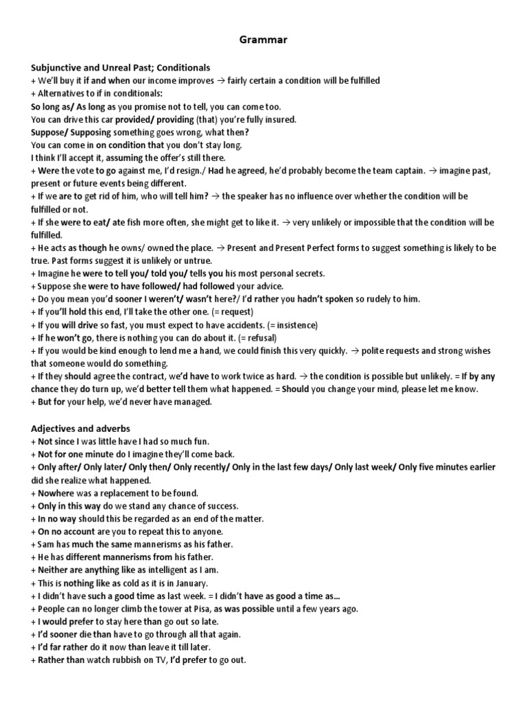 Grammar: Subjunctive and Unreal Past Conditionals | PDF | Linguistics | Syntax