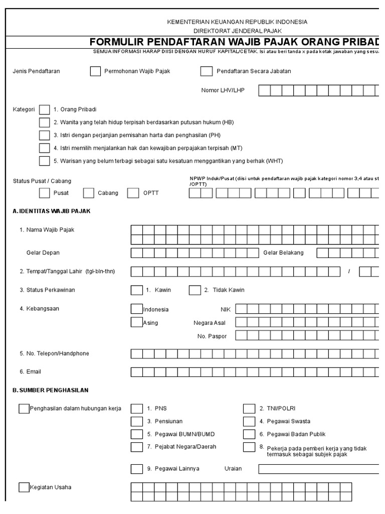 Formulir Pendaftaran NPWP | PDF