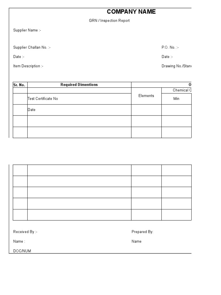 Company Name: GRN / Inspection Report Supplier Name | PDF