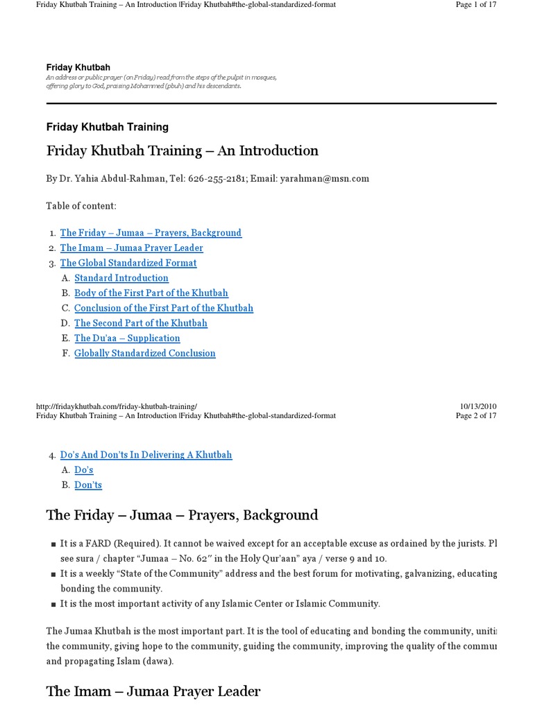 Friday Khutbah Training | Download Free PDF | Imam | Quran