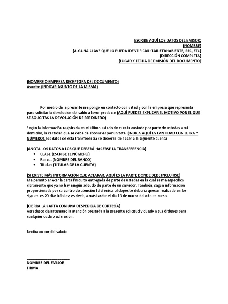 Formato Carta de Devolución de Dinero | PDF