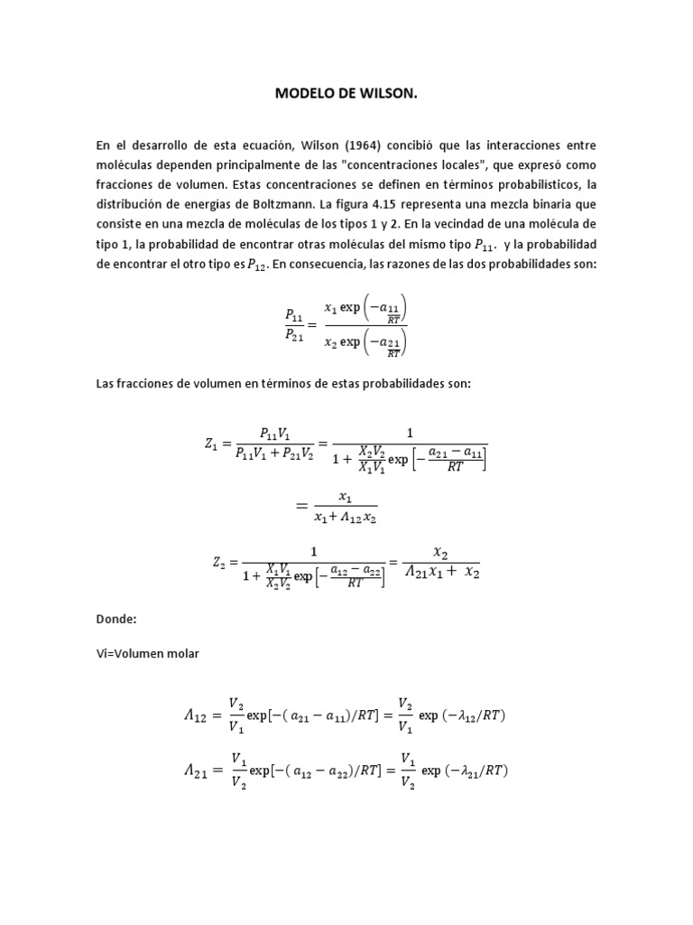 Modelo de Wilson. | PDF | Ecuaciones | Derivado