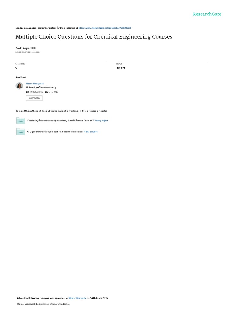 Multiple Choice Questions For Chemical Engineering Courses | PDF | Heat ...