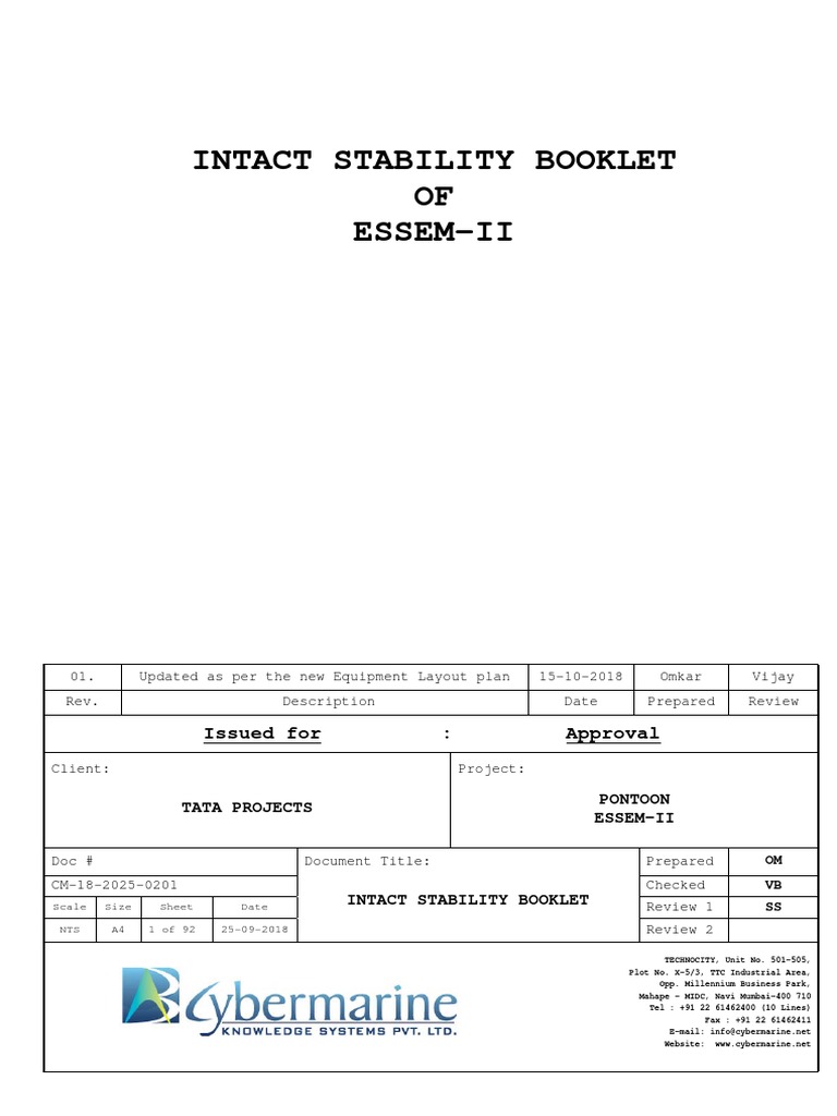 Intact Stability Booklet for Pontoon ESSEM-II | PDF | Ton | Crane (Machine)