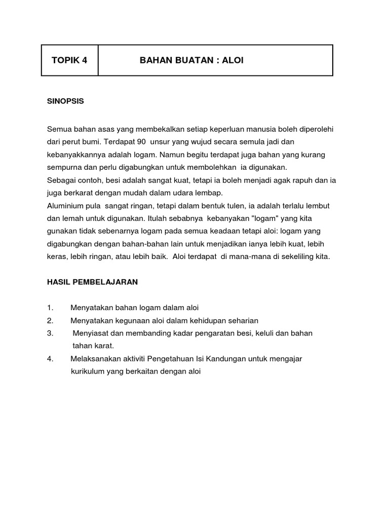 Tajuk 3-Subtopik 4 Aloi | PDF