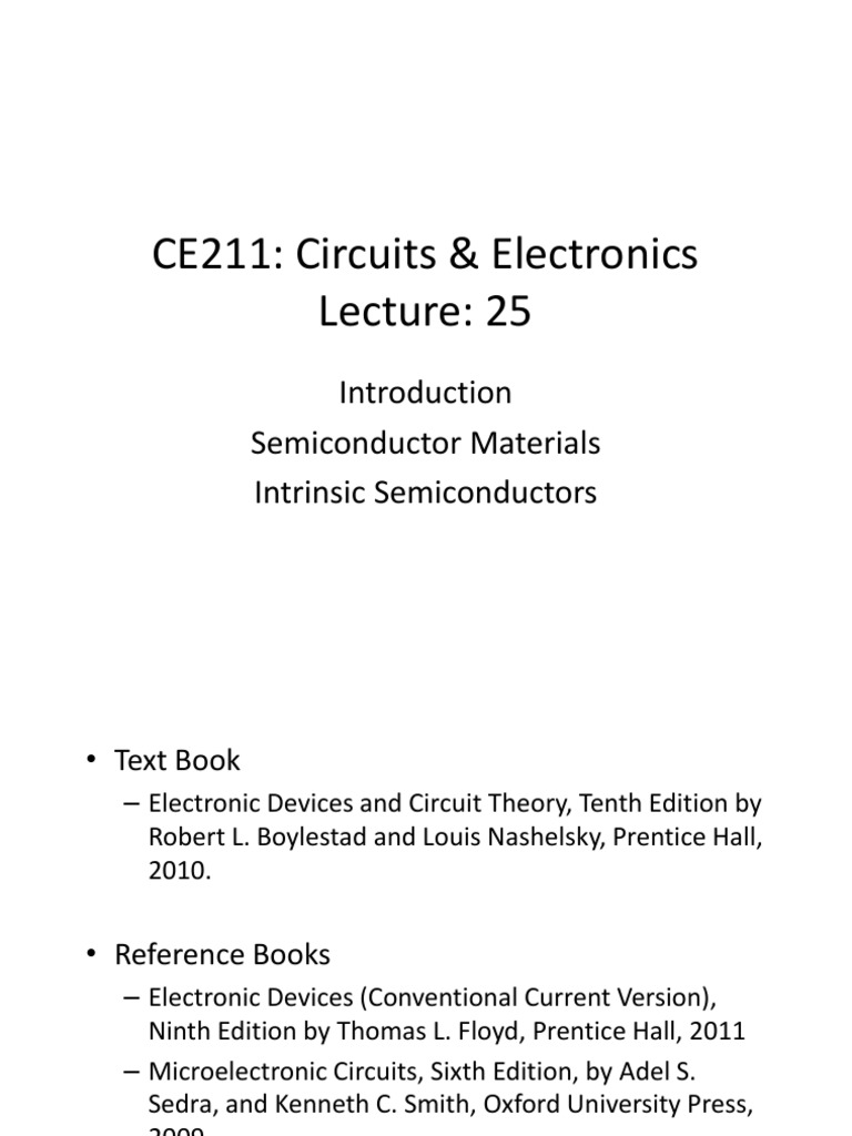 CE211: Circuits & Electronics: Semiconductor Materials Intrinsic Semiconductors | Download Free ...