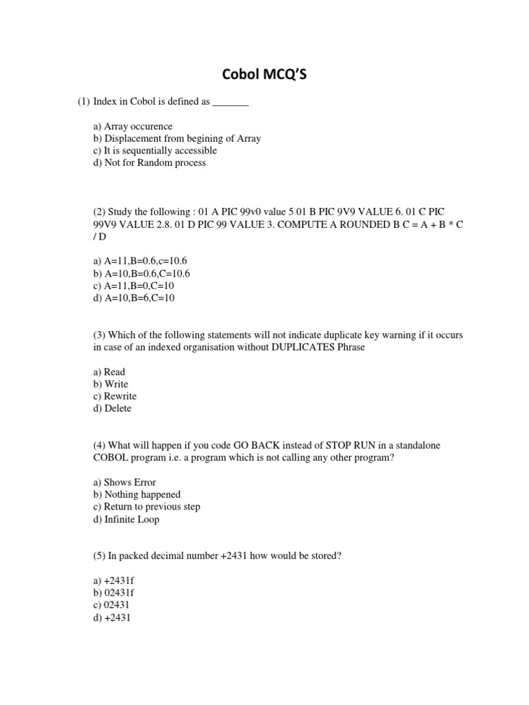 Cobol Arrays Pdf C Programming Language Bit