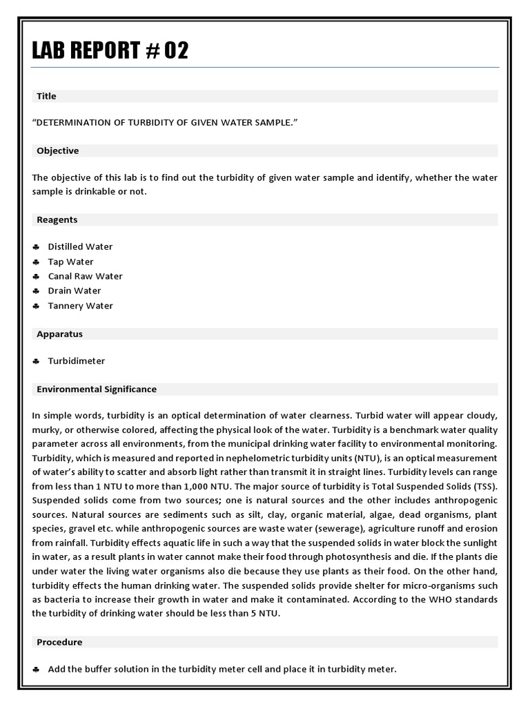 Determination of Turbidity of given water sample | Water | Water ...