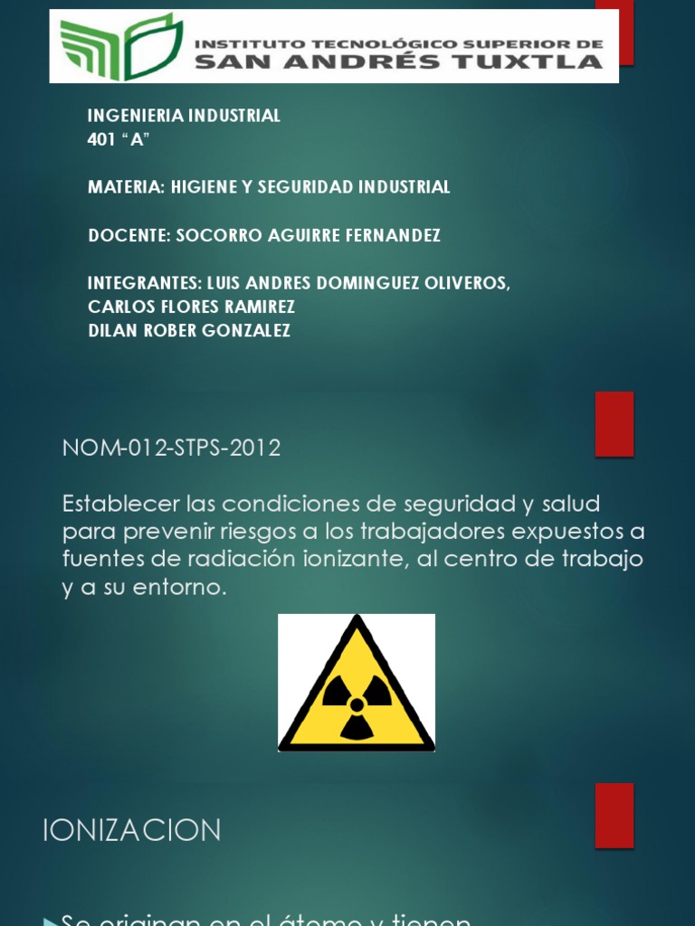 Nom 012 STPS 2012 | PDF | Radiación ionizante | Protección de radiación