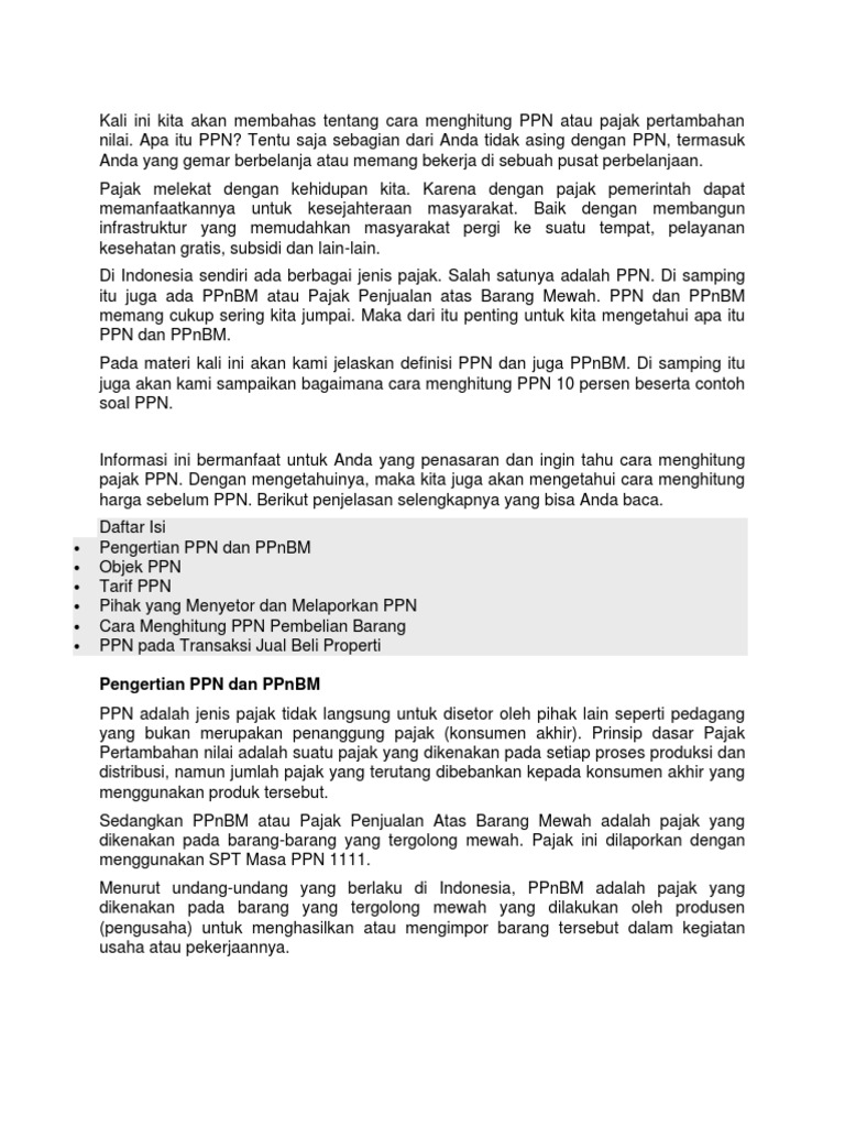 Contoh Soal PPN dan PPnBM Beserta Jawabannya | PDF | Bisnis ...