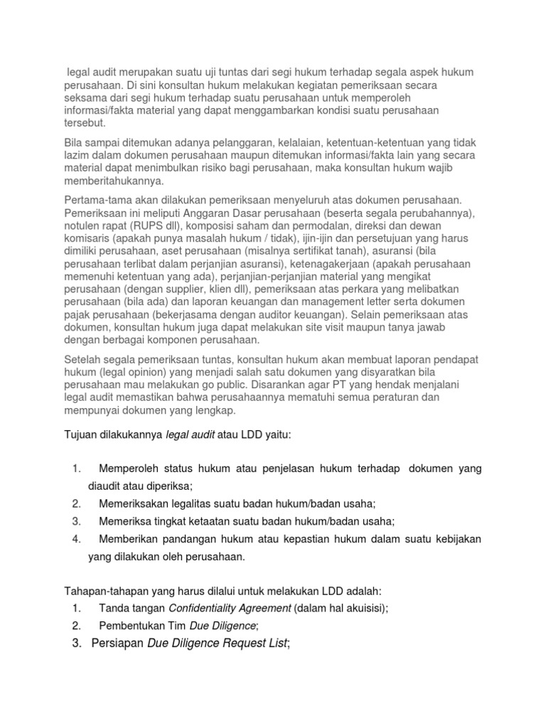 Pedoman Legal Audit Dan Contoh Laporan | PDF